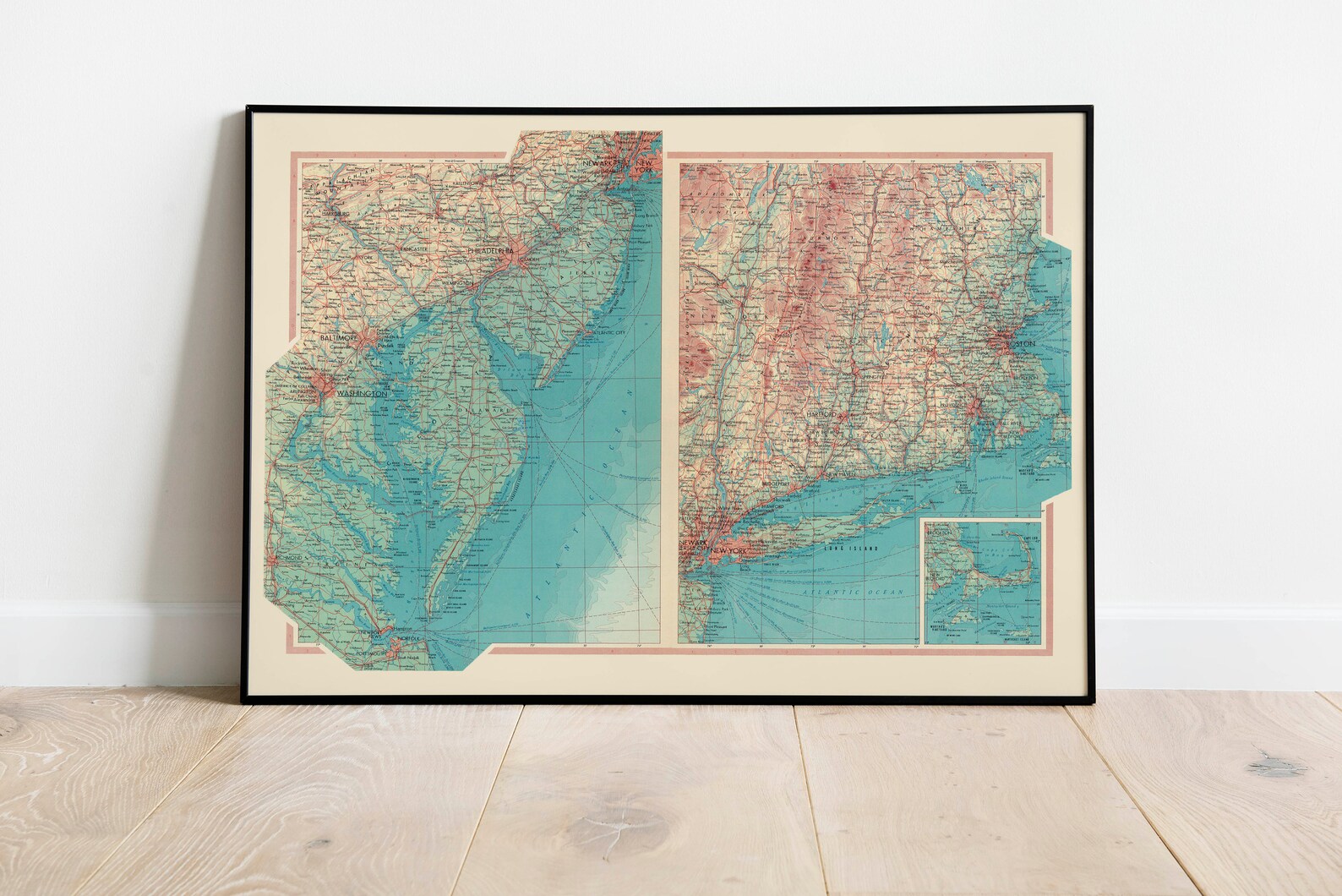 Geographical Map of New England Map Wall Decor Vintage Map - Etsy