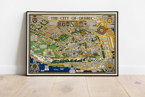 Quebec City Map Wall Print Framed Map Wall Decor 1932 Quebec - Etsy