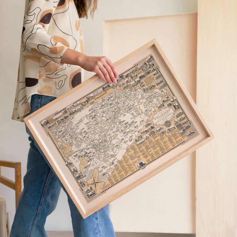Vintage Wellesley Massachusetts Map Print: Framed or Canvas Wall Art - Etsy