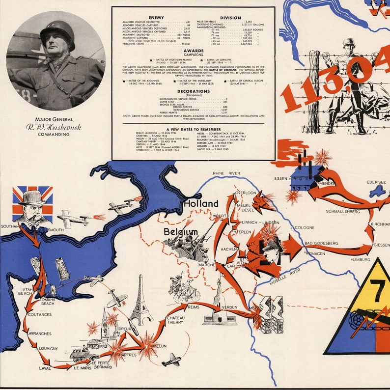 Map of 7th Armored Division U.S. Army Commanded by General | Etsy