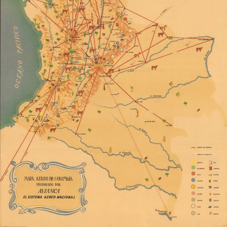 Historical Map of Colombia Old Bogota Map Print Colombia | Etsy