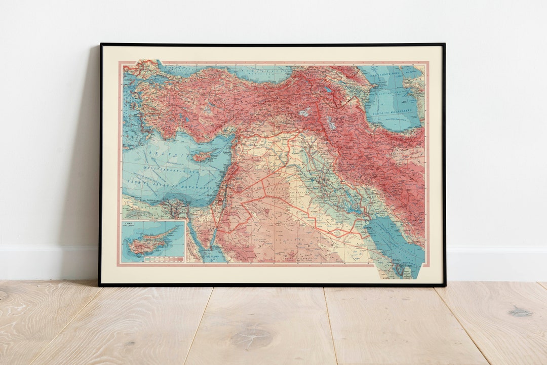 Vintage Middle East Map: Geographical Wall Art Print - Etsy