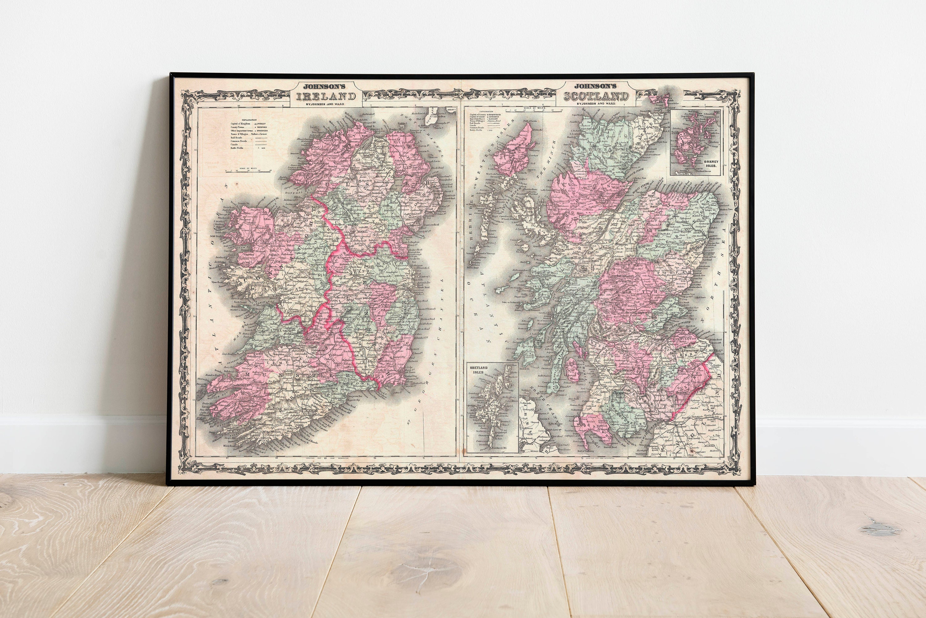 1862 Map of Scotland and Ireland Scotland Old Map Ireland - Etsy