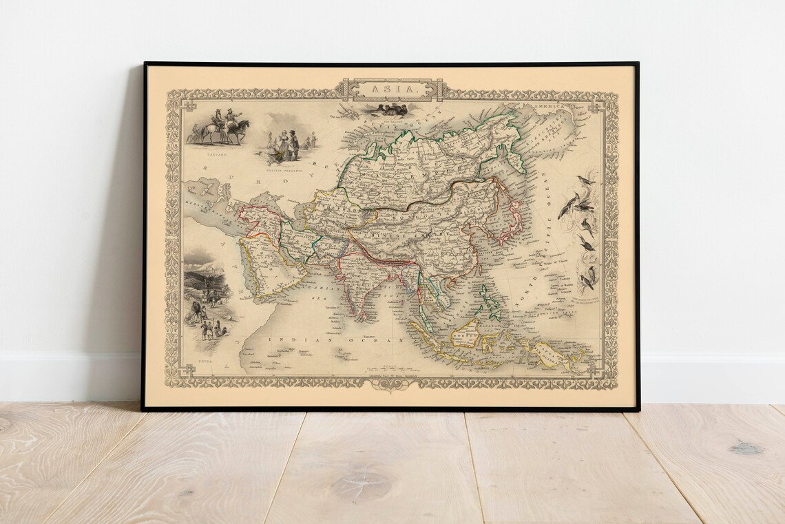 Asia Continent Map Poster for Wall Decor Old Map Asia Wall | Etsy