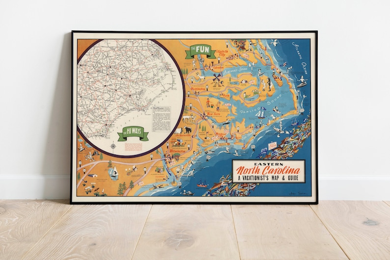 Eastern North Carolina Map Wall Poster North Carolina Old Map - Etsy