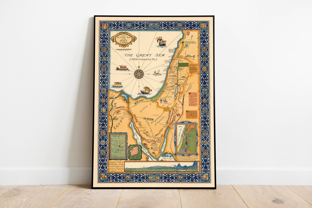 Holy Land Map Print for Wall Decor| Middle East Old Map Poster| Holy ...