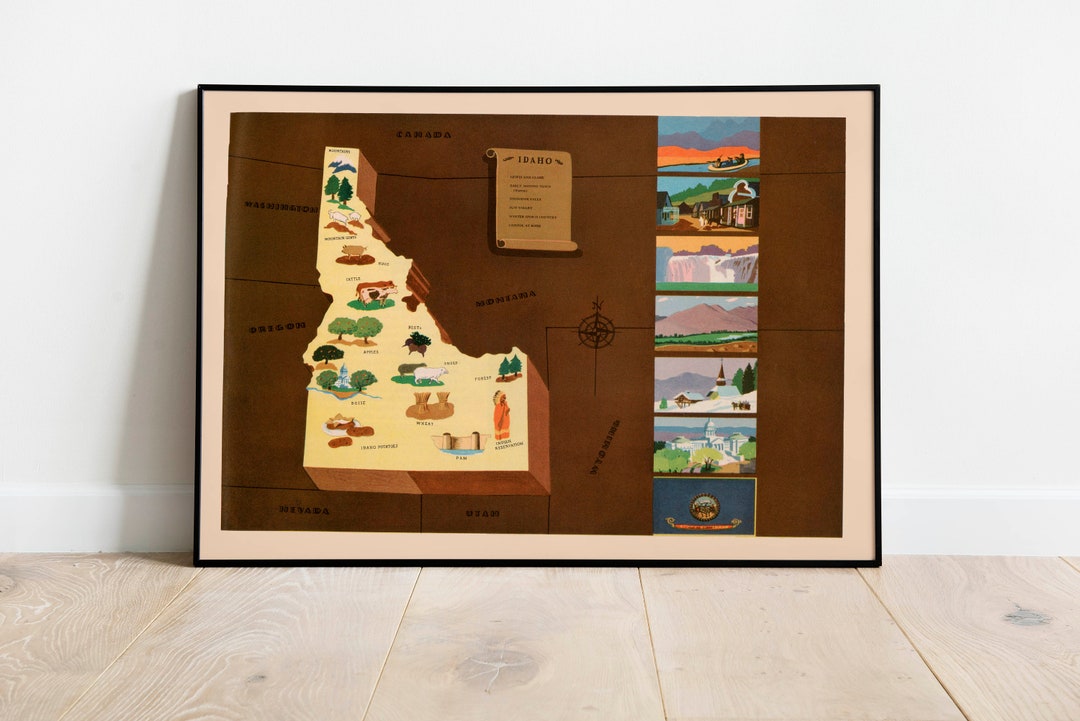 Historical Map of Idaho| 1938 Idaho Map Wall Print| Canvas Wall Art ...