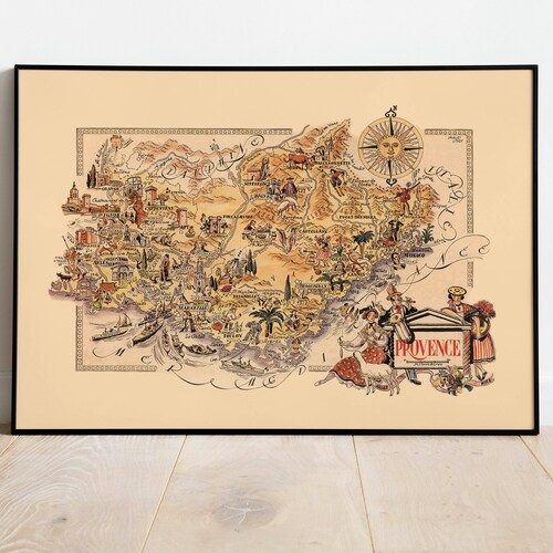 Map of Region of Provence France France Wall Art Vintage - Etsy
