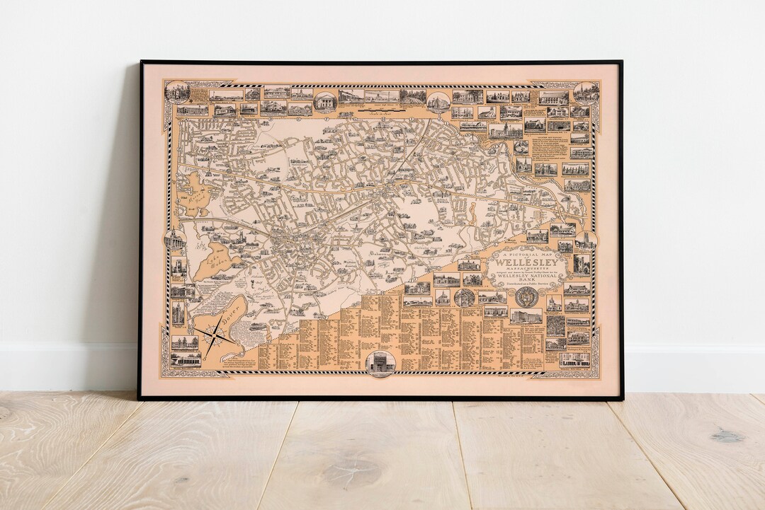 Map of Wellesley, Massachusetts| Prints Wall Art| Stretched Canvas Art ...