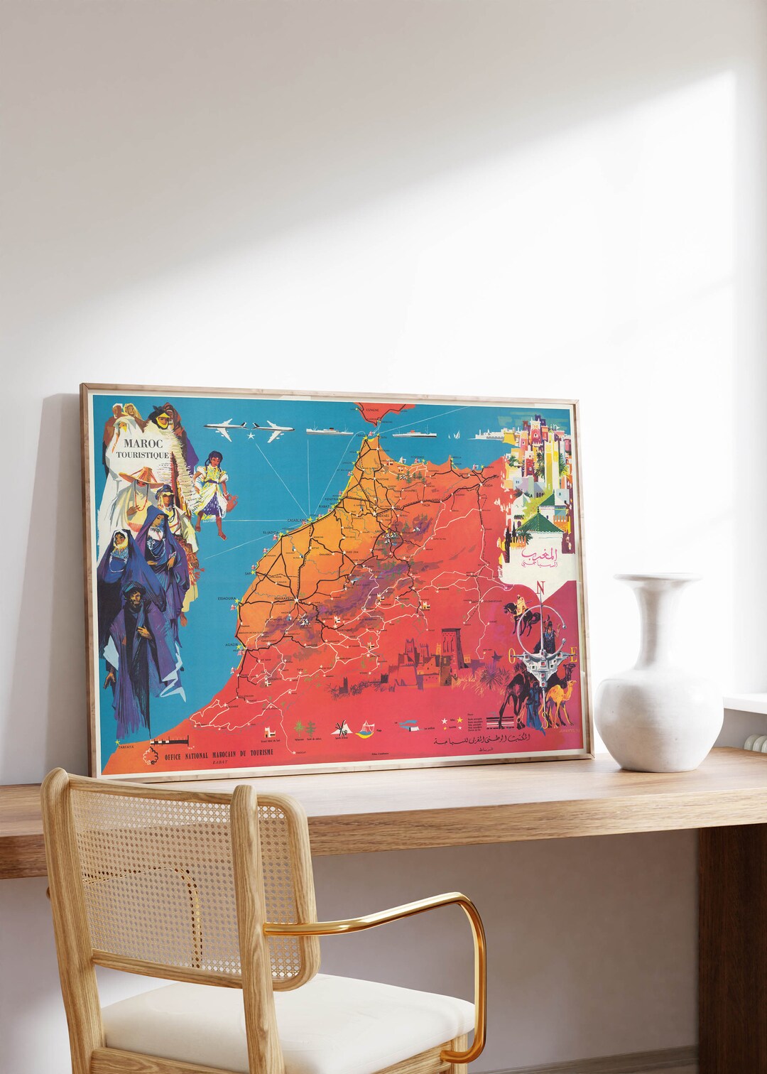 Colorful Pictorial Map of Morocco| Old Map Wall Art Print| Framed Art ...