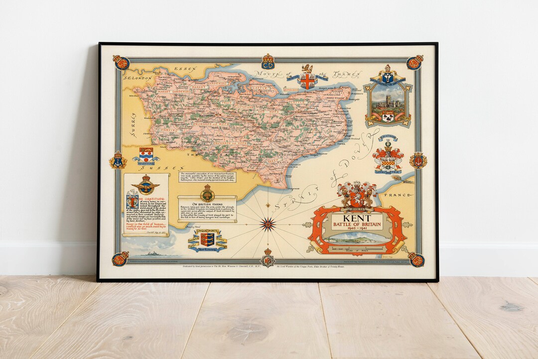 Vintage Kent City Map Print: 1945 Framed Wall Art - Etsy