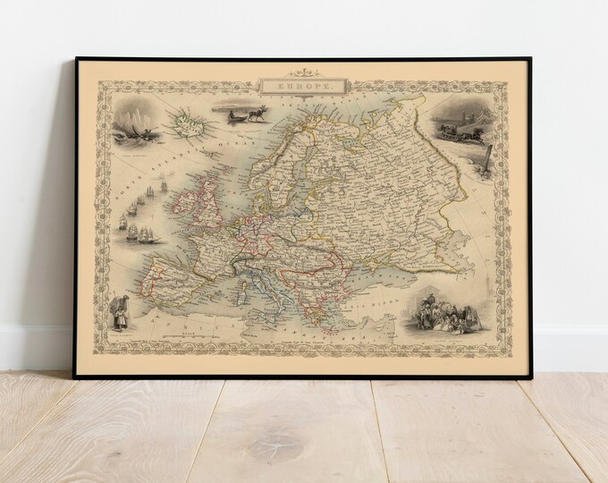 Fantasy Styled Map of Europe, Pull Down Canvas Europe Map, 80 X 60 Cm ...