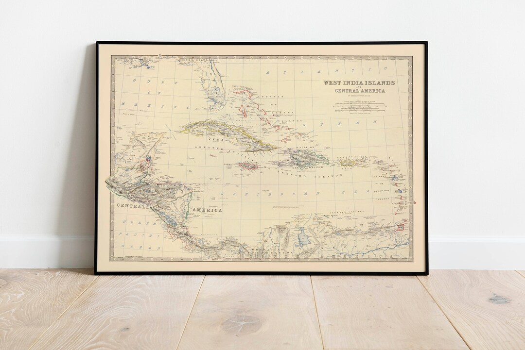 Composite Map of Caribbean and Central America 1861| Map Wall Decor ...