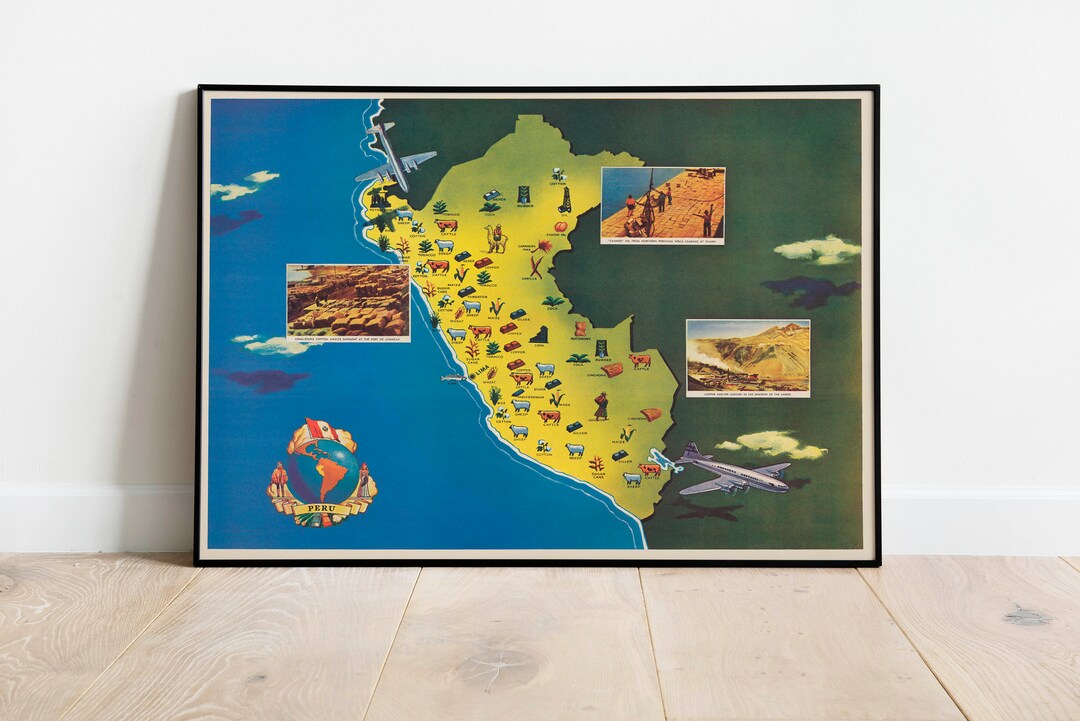 Pictorial Map of Peru| Old Map Wall Art Print| Framed Art Print ...