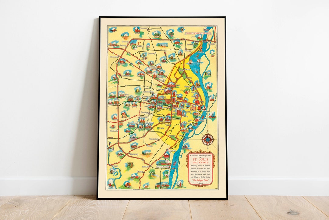 Map of St. Louis and Vicinity| St. Louis Old Map Wall Print| Pull Down ...