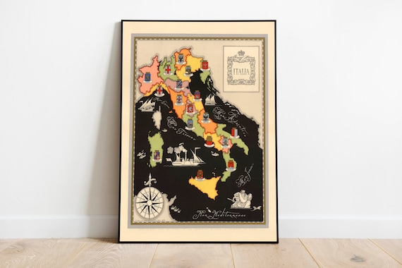 Decorative Map of Regions of Italy Canvas Art Print Italy - Etsy