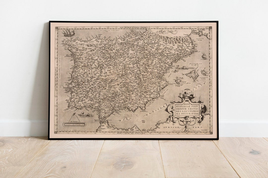 Historical Map of Spain and Portugal 1570| Old Map Wall Decor| Vintage ...