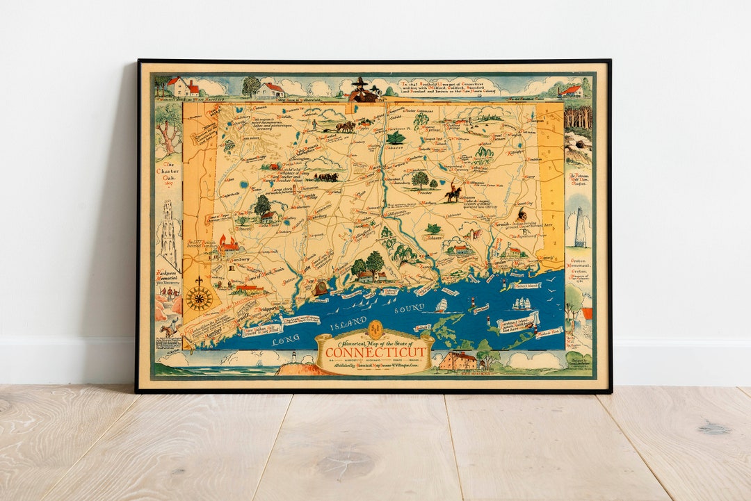 Vintage Connecticut Map Print: 1939 Wall Art Poster - Etsy