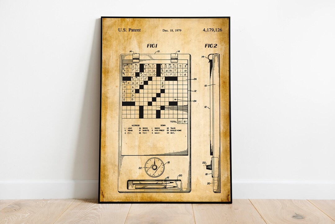 Crossword Puzzle Patent Print| Framed Art Print| Vintage Poster Wall ...