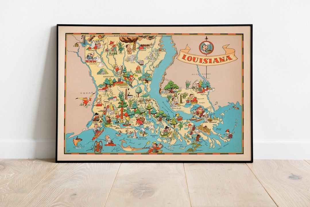 Louisiana Map Print| Art History| 1935 Louisiana Map Wall Art| Framed ...