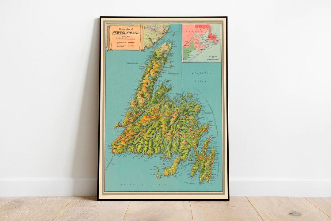 Picture Map of Newfoundland| Canvas Art Wall Decor| Framed Wall Print ...