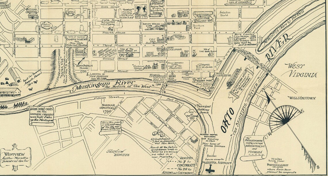 Old Map of City of Marietta Ohio Antique Map Marietta | Etsy