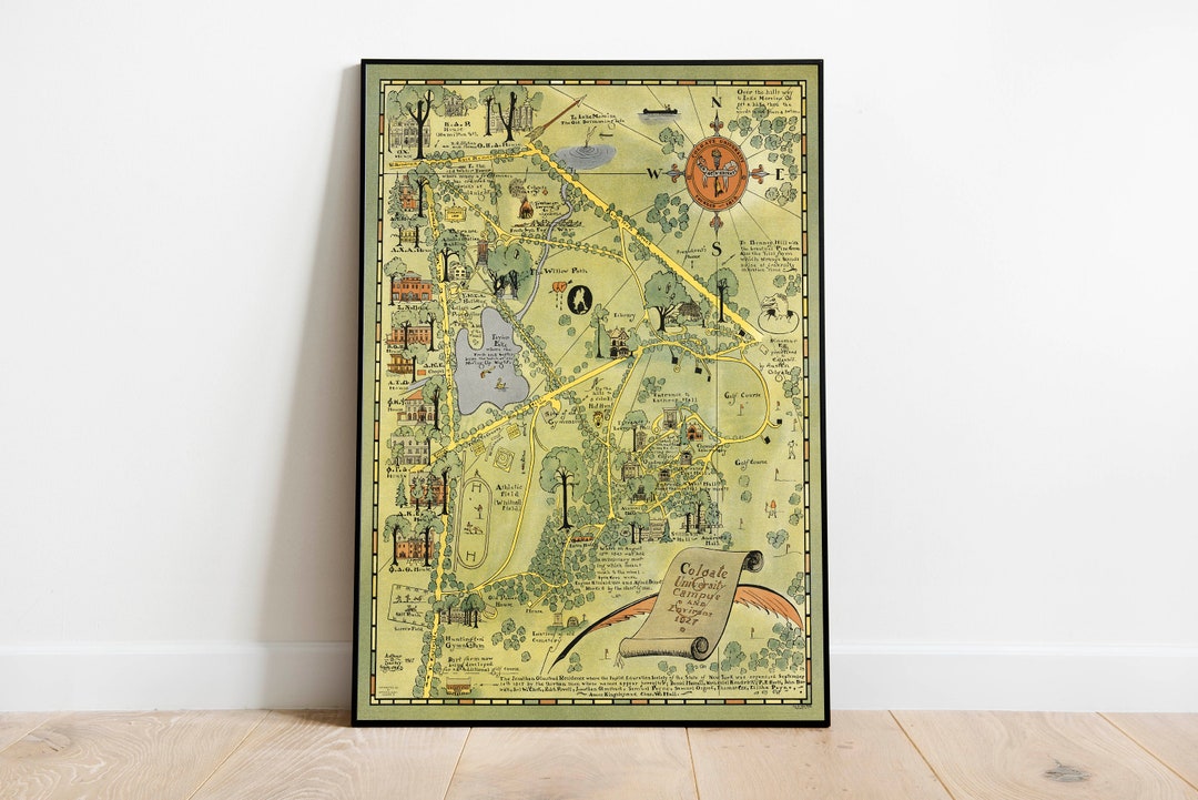 Colgate University Map Print 1927| Art History| Map Wall Art| Framed ...