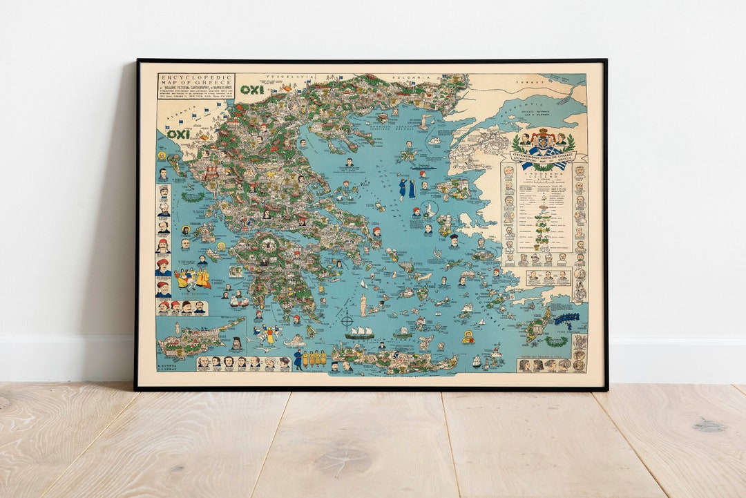 Vintage Greece Map Art Print: Historical Wall Decor - Etsy