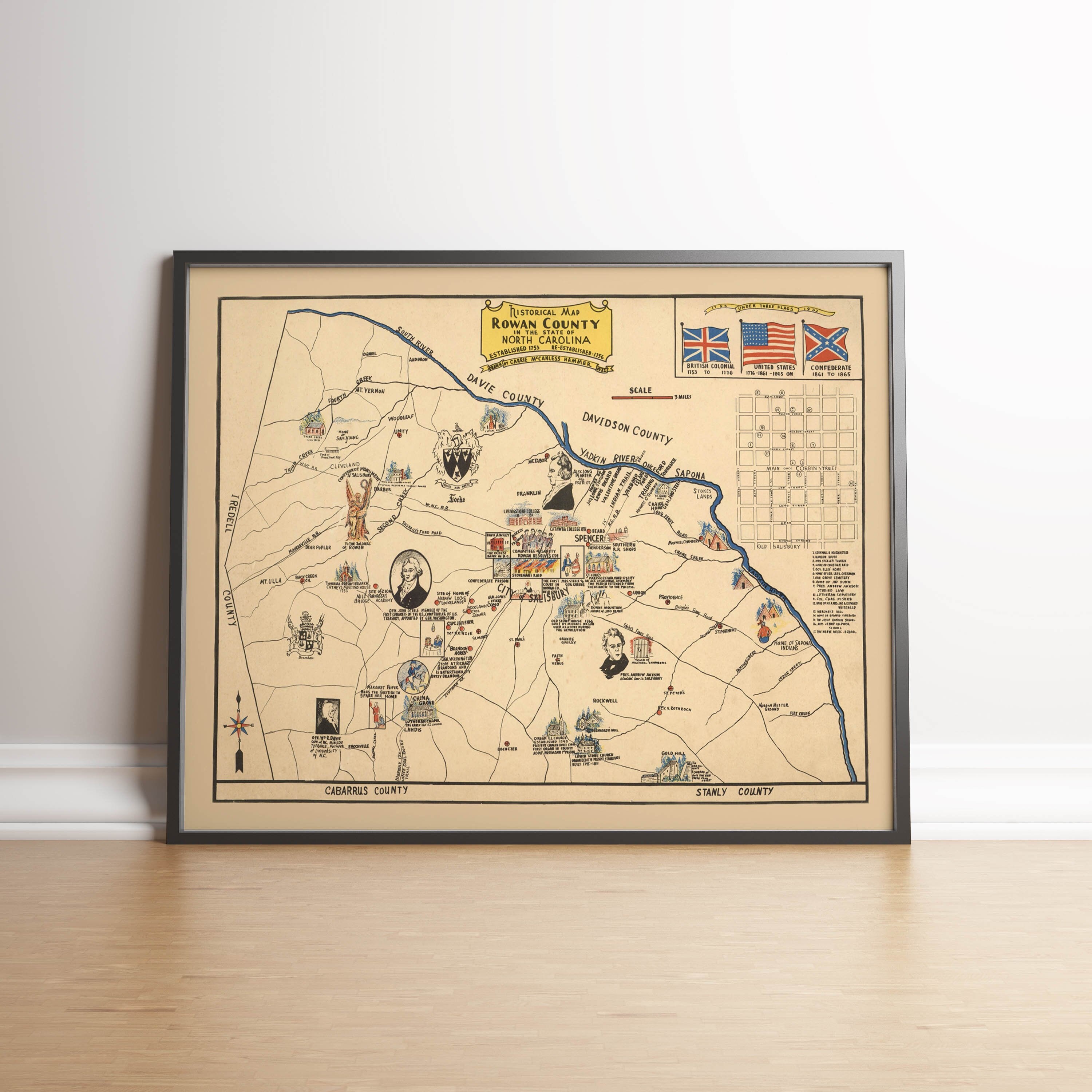 Historical Map of Rowan County in the State of North Carolina | Etsy