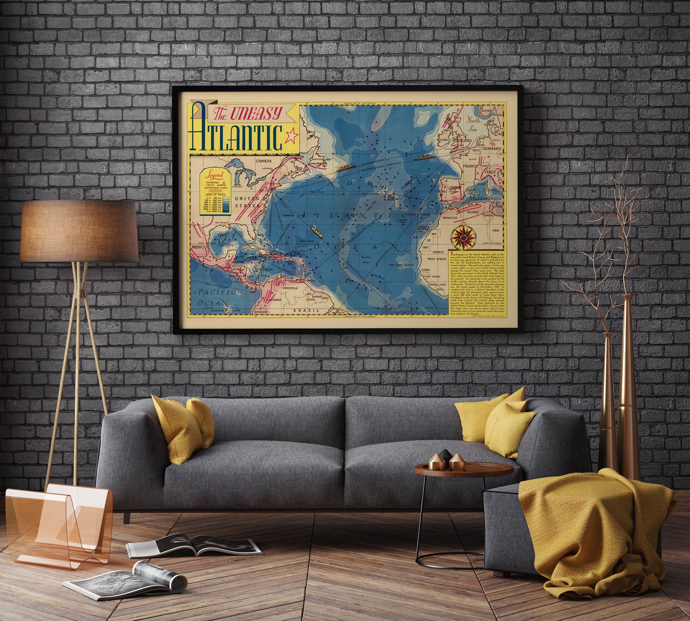 Atlanic Ocean Map Poster Atlantic Ocean Map Wall Art Print | Etsy