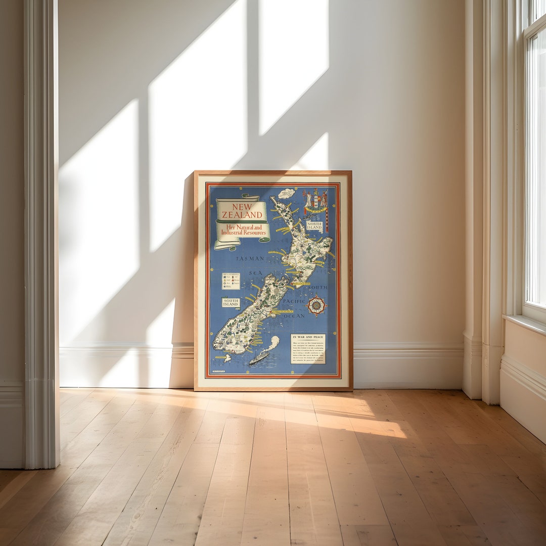 Vintage New Zealand Map Print: Fine Art Poster, Canvas Wall Art - Etsy