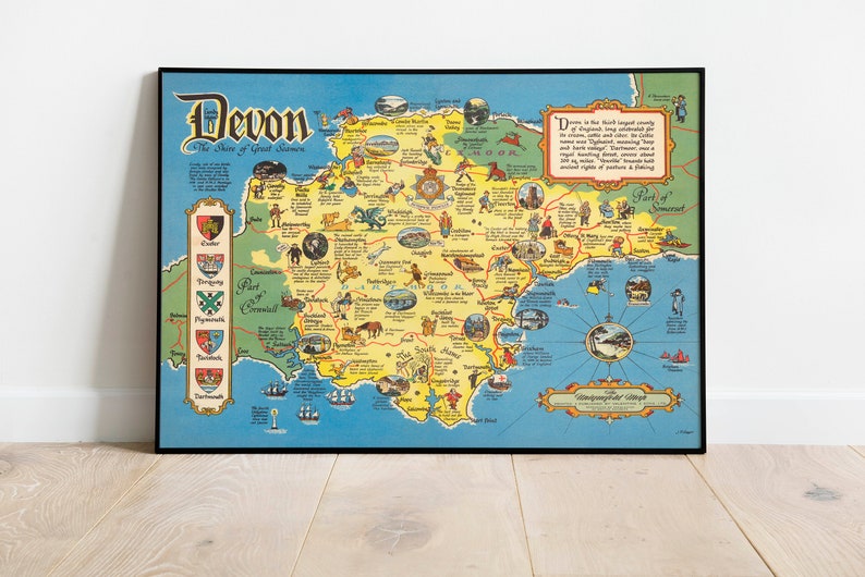 Devon Map Print Canvas Print Wall Art UK Vintage Maps for - Etsy