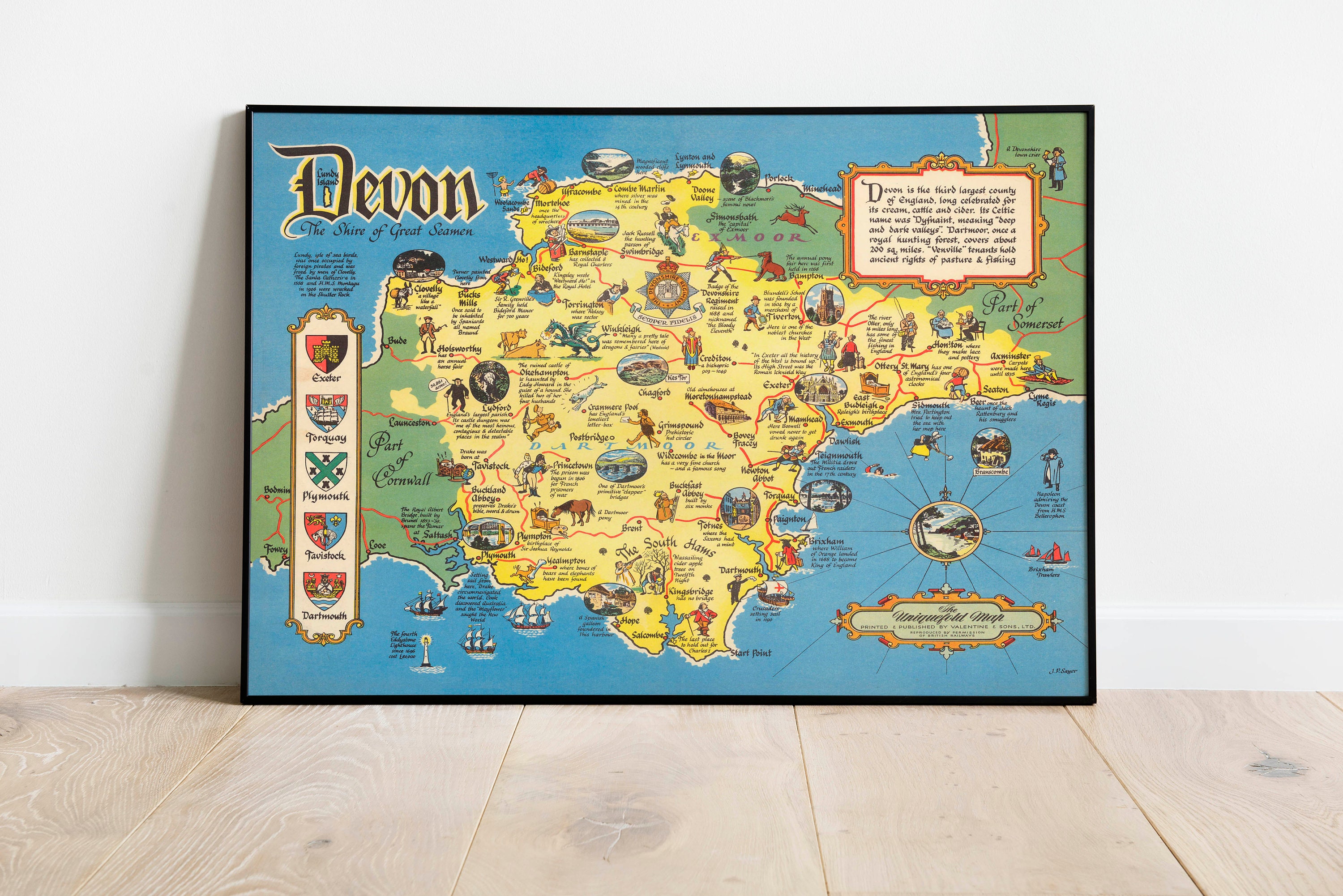 Devon Map Print Canvas Print Wall Art UK Vintage Maps for | Etsy