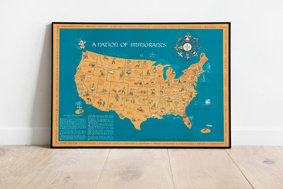 Historical Map of Immigrants of United States Old Map Wall - Etsy