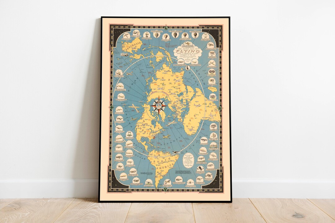 The Story Map of Flying Map Print From 1928| Vintage Aviation Map ...