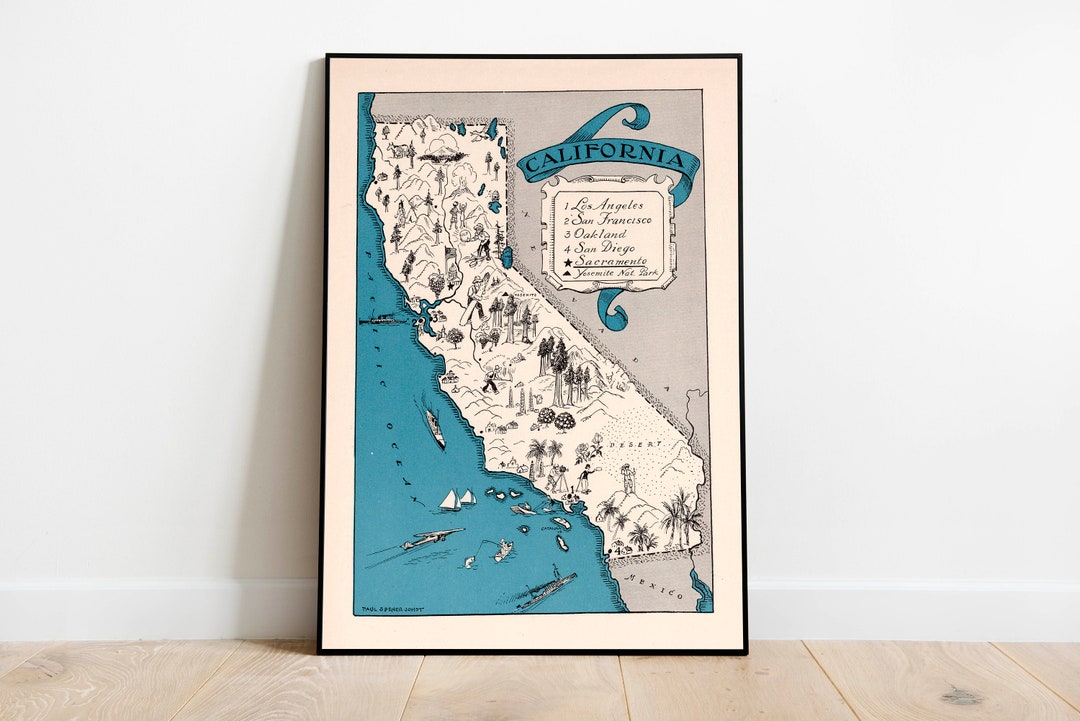 Map of State of California| Decorative Wall Art| Prints on Canvas| Home ...