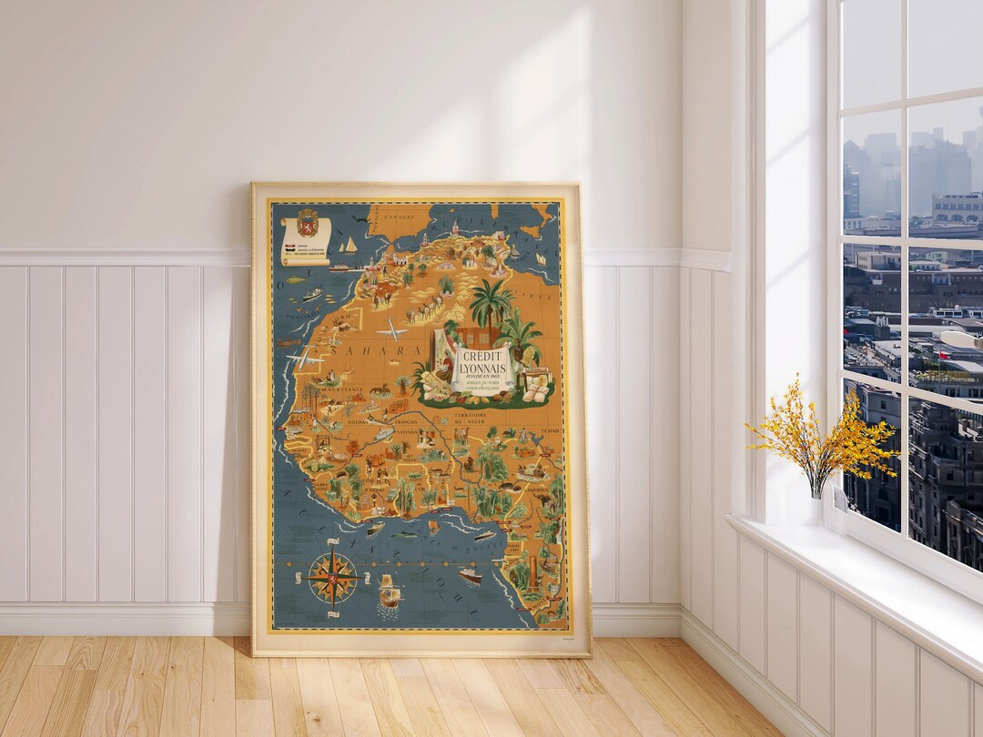 Vintage Pictorial Map of North and West Africa: Africa Wall Art Poster ...