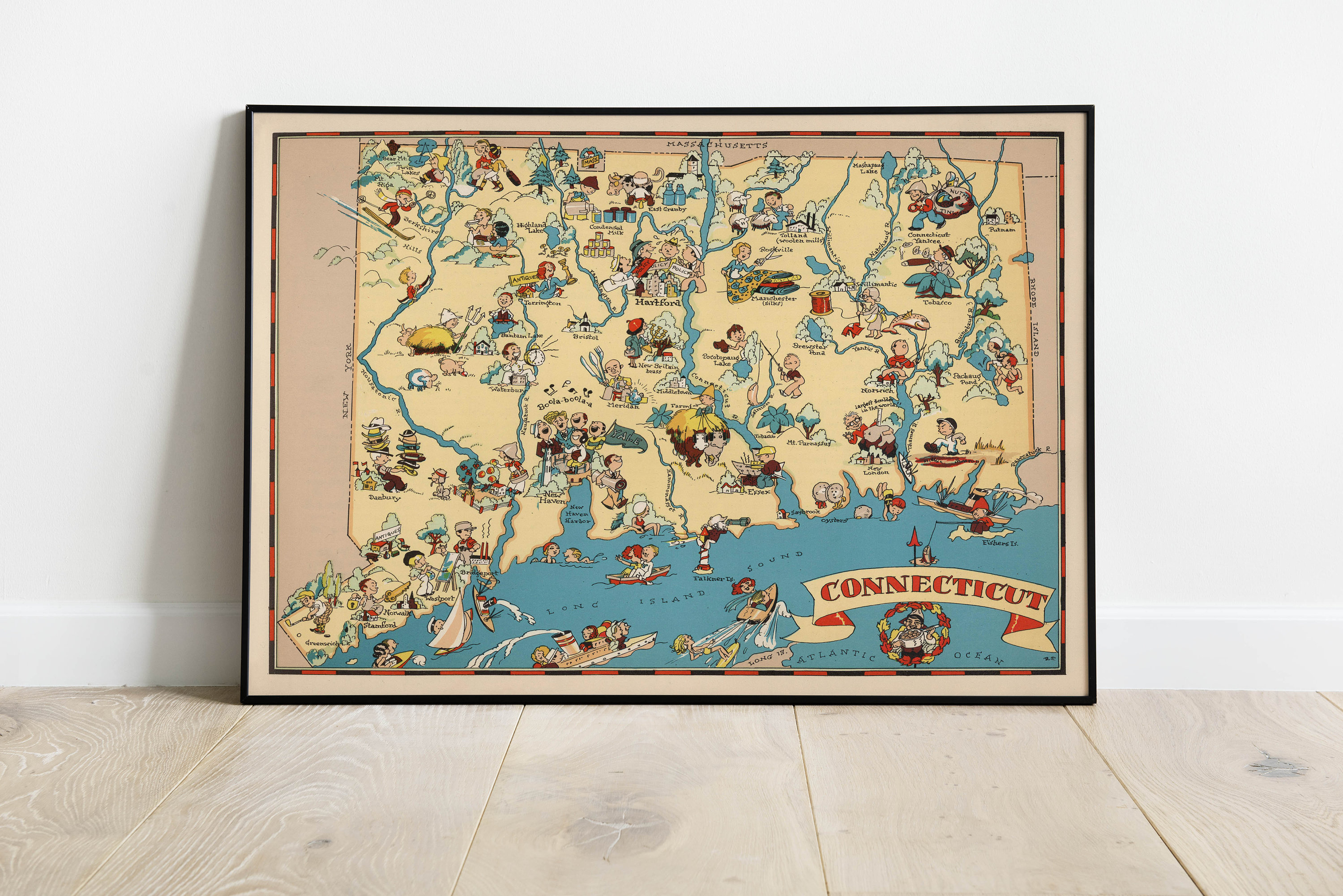 Connecticut Map Print Art History 1935 Connecticut Map Wall | Etsy
