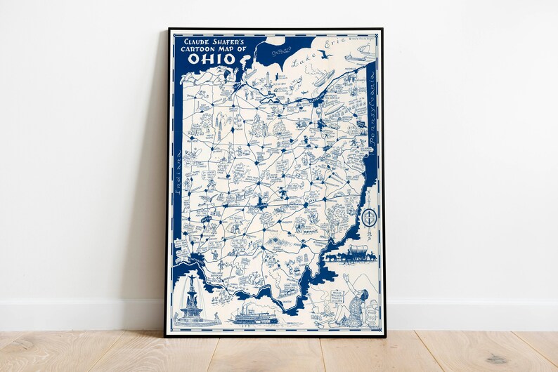 Ohio Map Print Wall Art 1939 Ohio Vintage Map Wall Prints | Etsy