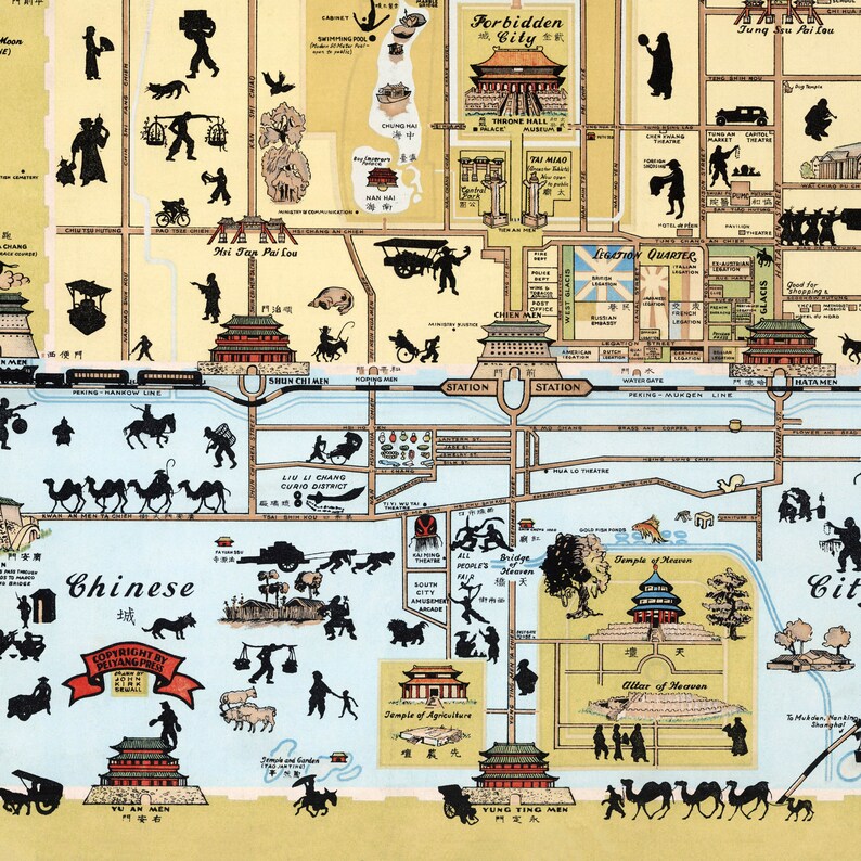 Historical Map of Beijing China Old Map Peiping Old Map | Etsy