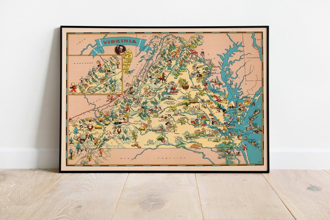 Virginia Map Print| Fine Art Prints| 1935 Virginia Map Wall Art| Framed ...