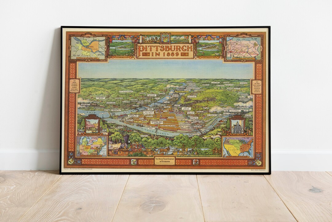 Pittsburgh Map Print| Art History| 1889 Pittsburgh Map Wall Art| Framed ...