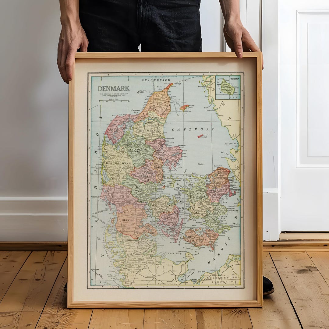 Map of Denmark 1925: Framed Poster or Canvas Art Print - Etsy