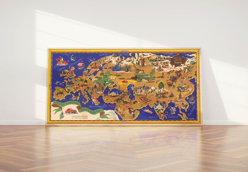 Chart Map of the World and Important Cities Panoramic Map - Etsy