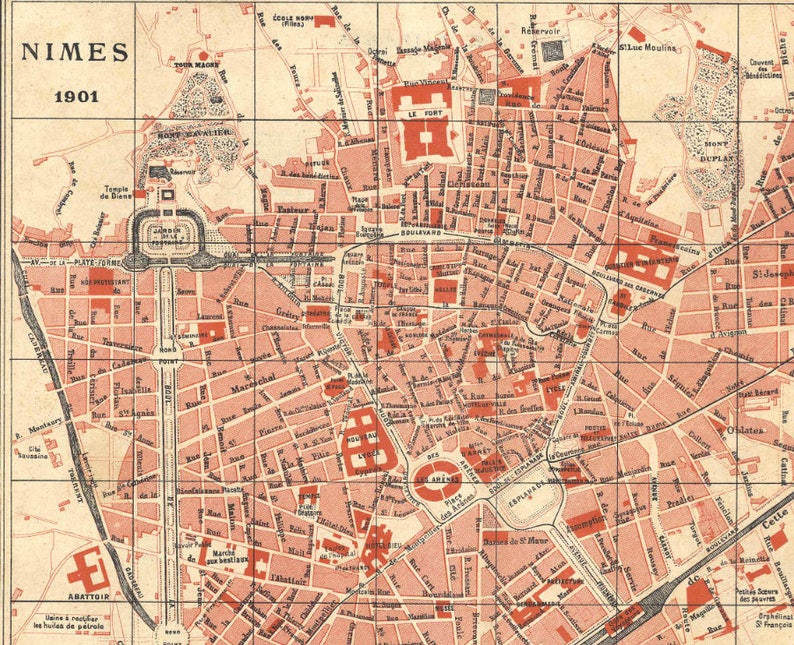 Old Map of Nimes City Plan of Nimes Antique France Map | Etsy
