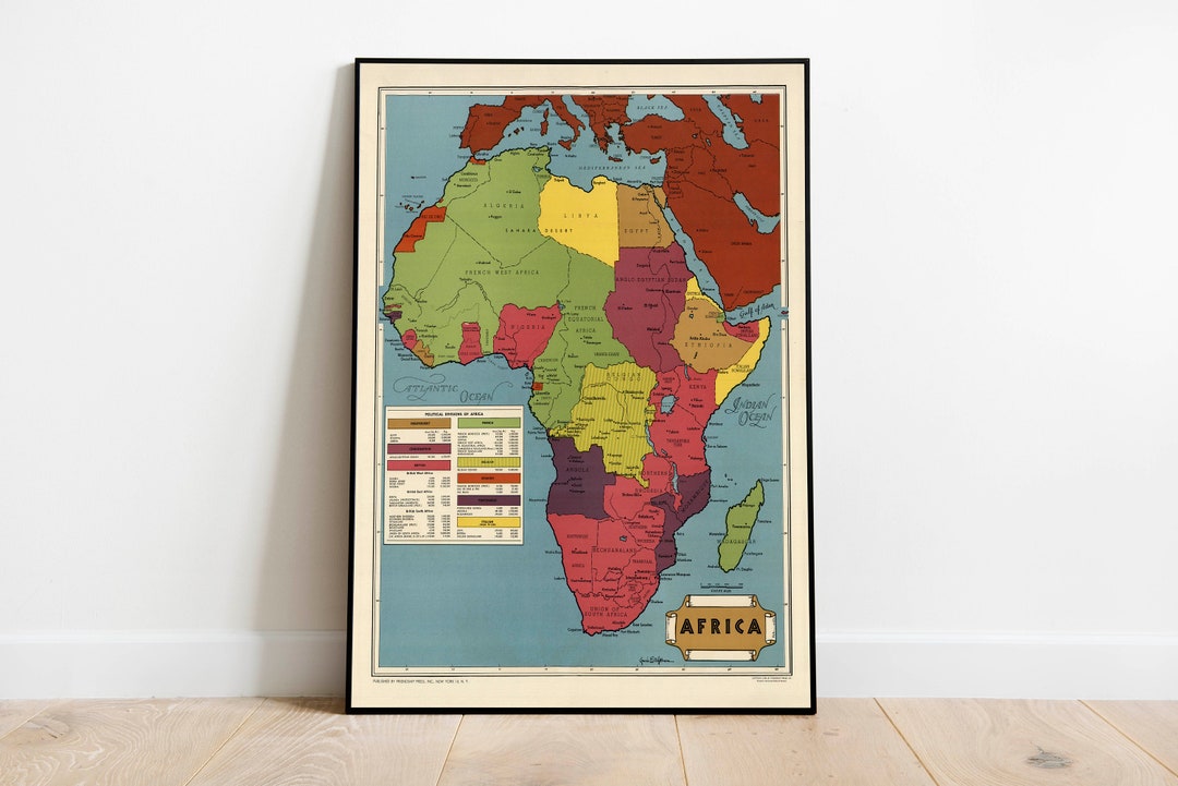 Africa Map Print| Art History| 1945 Africa Map Wall Art| Framed Wall ...
