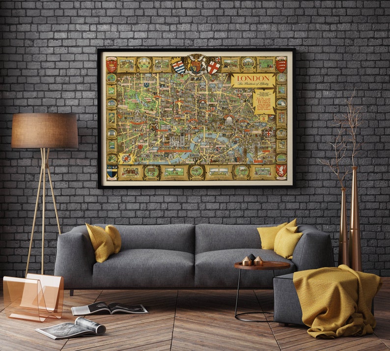 Detailed Pictorial Street Map of London Vintage Map Wall - Etsy