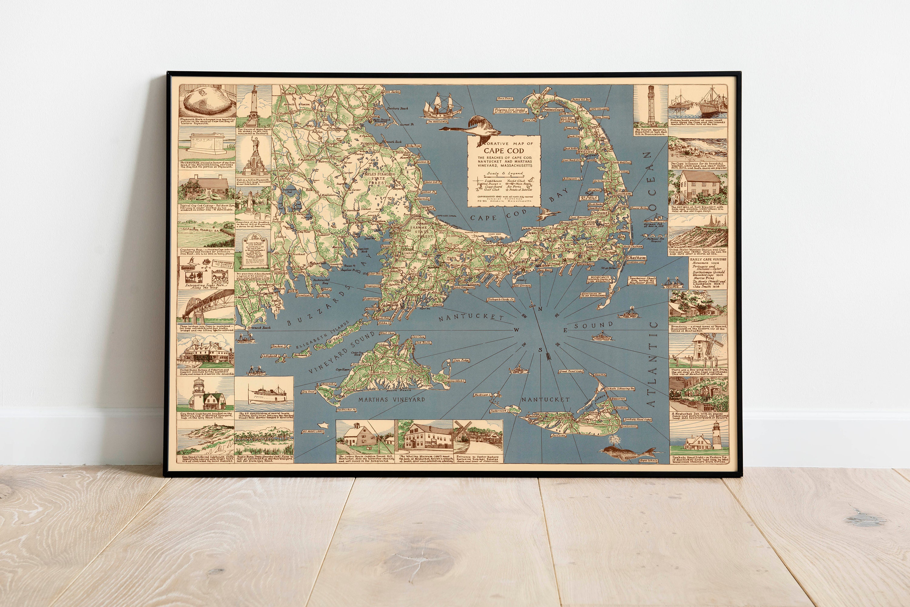 Decorative Map of Cape Cod Vintage Map Print Cape Cod Wall - Etsy