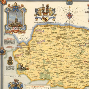 Norfolk Map Poster Print Vintage Map Wall Art Norwich Map | Etsy