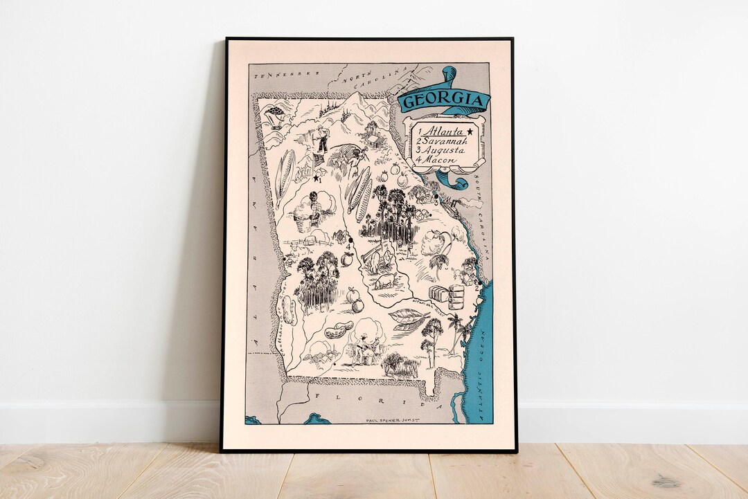 Map of State of Georgia| Decorative Wall Art| Prints on Canvas| Home ...